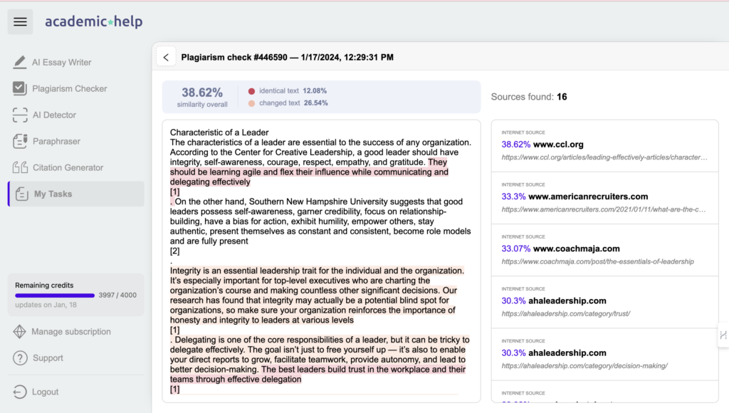 Checking Bing's essay for plagiarism with Academichelp's Plagiarism Checker